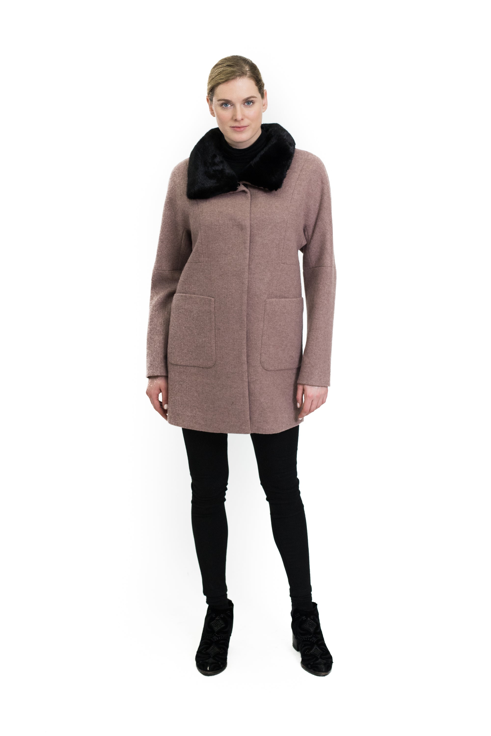 Coat with Detachable Mink Collar - Belle Fare Shop